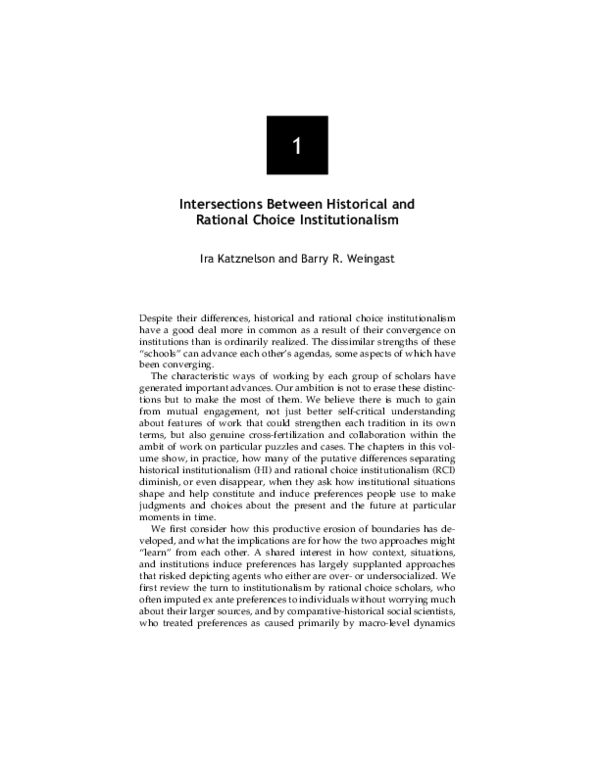 (PDF) 1 Intersections Between Historical and Rational Choice