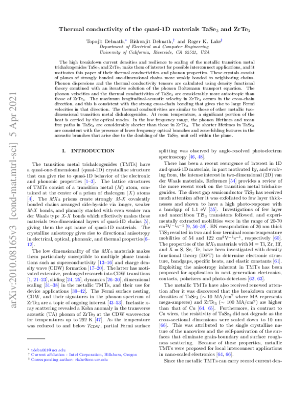(PDF) Thermal conductivity of the quasi-one-dimensional materials TaSe3 ...