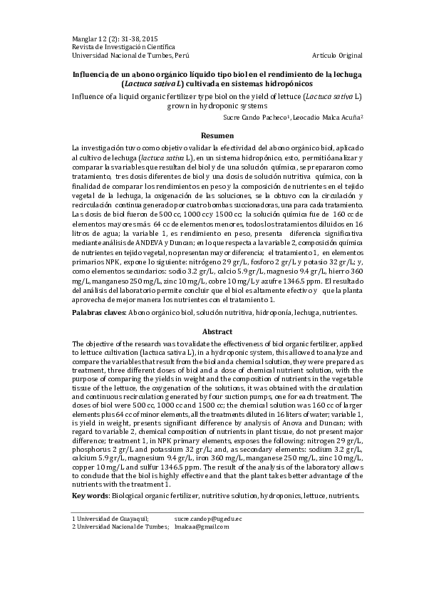 (PDF) Influence of a liquid organic fertilizer type biol on the yield ...