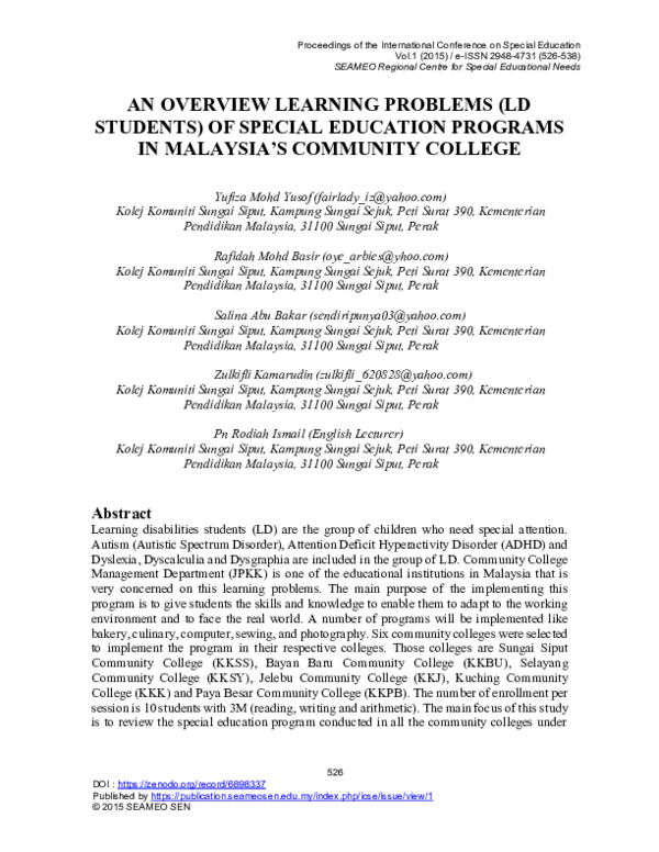 (PDF) An Overview Learning Problems (LD Students) of Special Education ...