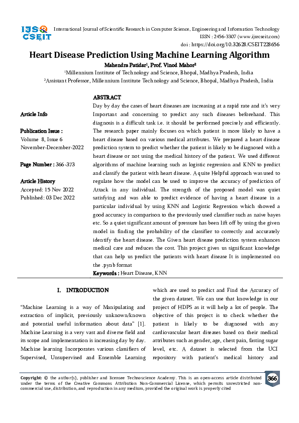 (PDF) Heart Disease Prediction Using Machine Learning Algorithm