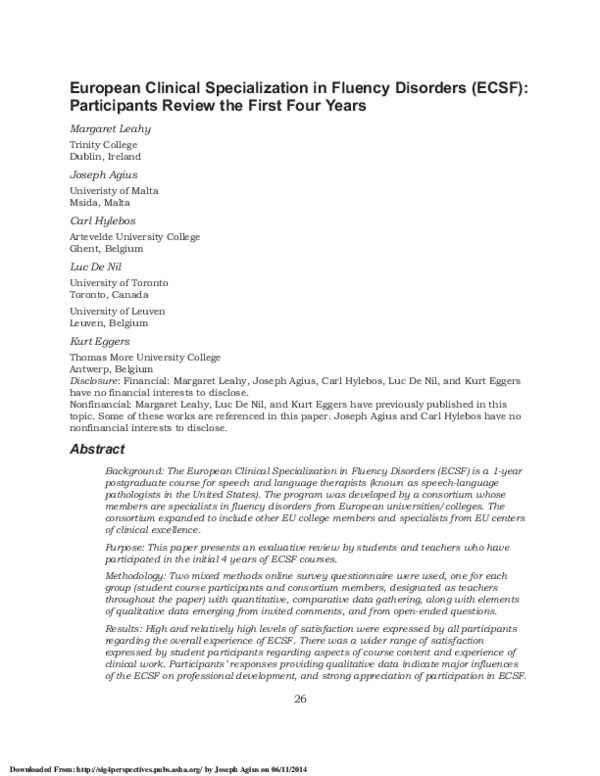 (PDF) European Clinical Specialization in Fluency Disorders (ECSF ...