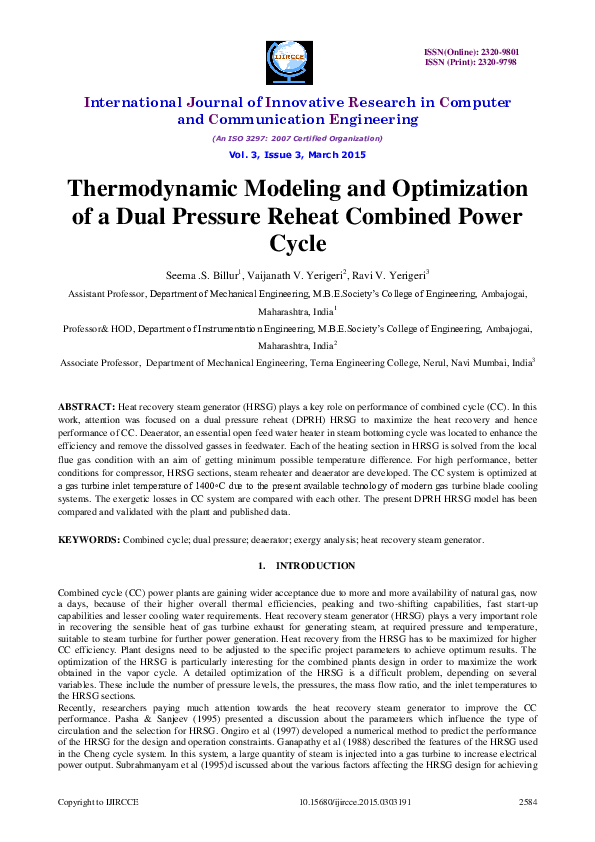 (PDF) Thermodynamic modelling and optimization of a dual pressure ...