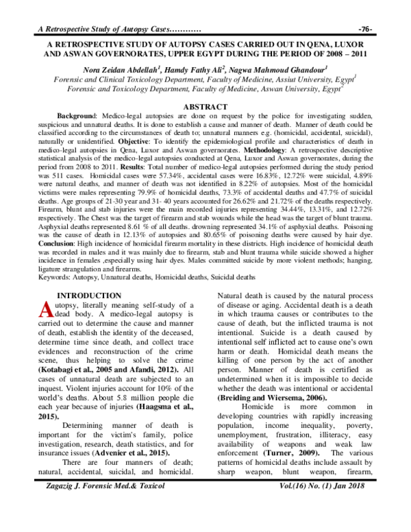 (PDF) A Retrospective Study of Autopsy Cases Carried out in Qena, Luxor ...