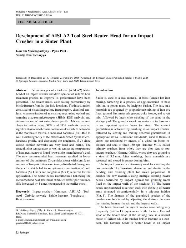 (PDF) Development of AISI A2 Tool Steel Beater Head for an Impact ...