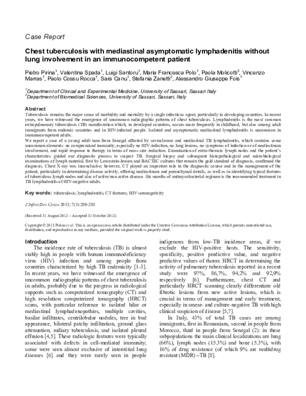 (PDF) Chest tuberculosis with mediastinal asymptomatic lymphadenitis ...