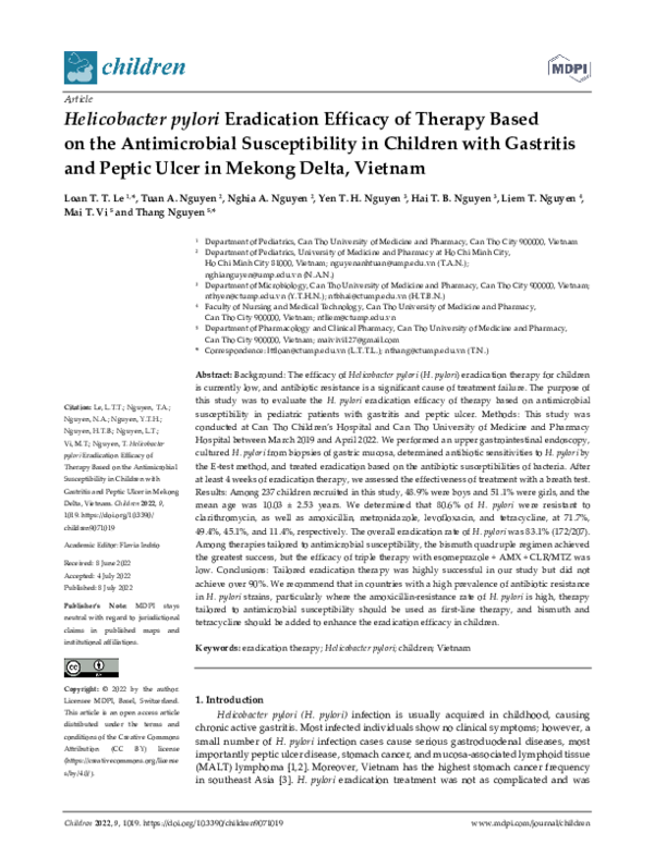 (PDF) Helicobacter pylori Eradication Efficacy of Therapy Based on the ...