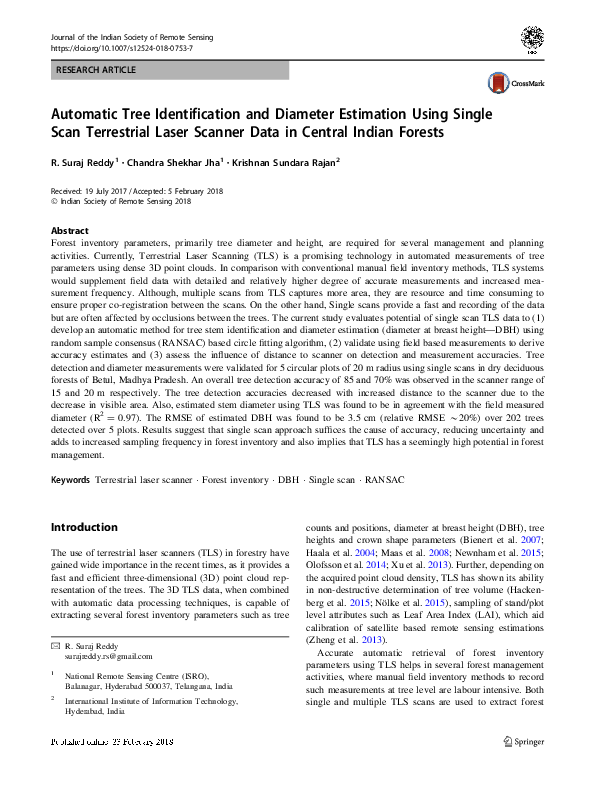 Pdf Automatic Tree Identification And Diameter Estimation Using Single Scan Terrestrial Laser