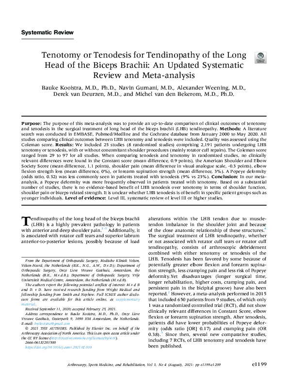 Tenotomy or Tenodesis for Tendinopathy of the Long Head of the Biceps ...