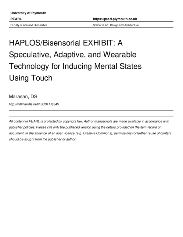 (PDF) Haplós/Bisensorial Exhibit: A Speculative, Adaptive, and Wearable ...