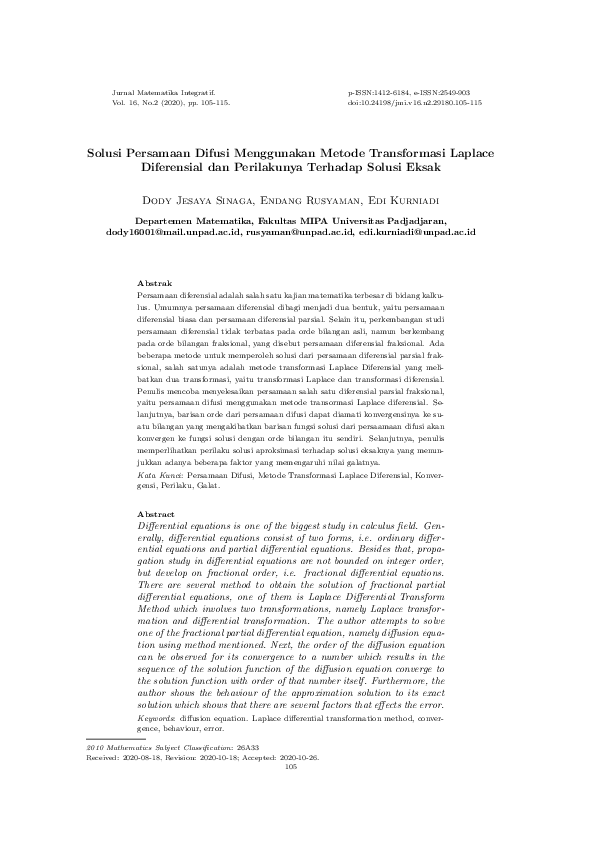 (PDF) Solusi Persamaan Difusi Menggunakan Metode Transformasi Laplace ...