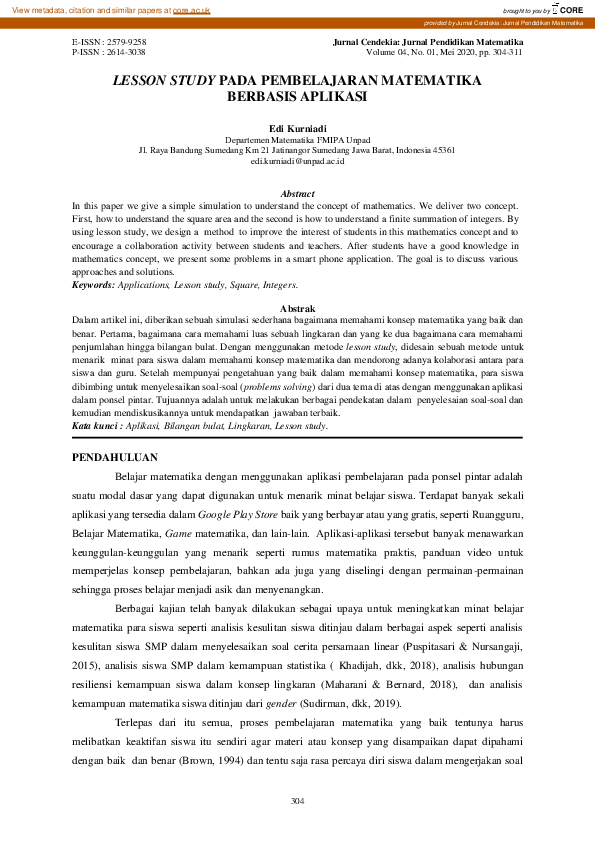 (PDF) Lesson Study Pada Pembelajaran Matematika Berbasis Aplikasi