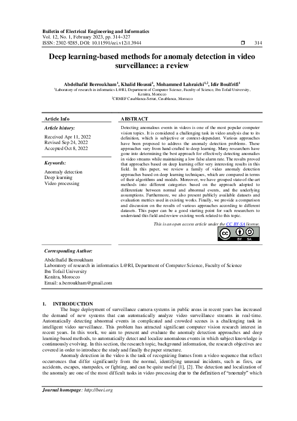 Pdf Deep Learning Based Methods For Anomaly Detection In Video Surveillance A Review 