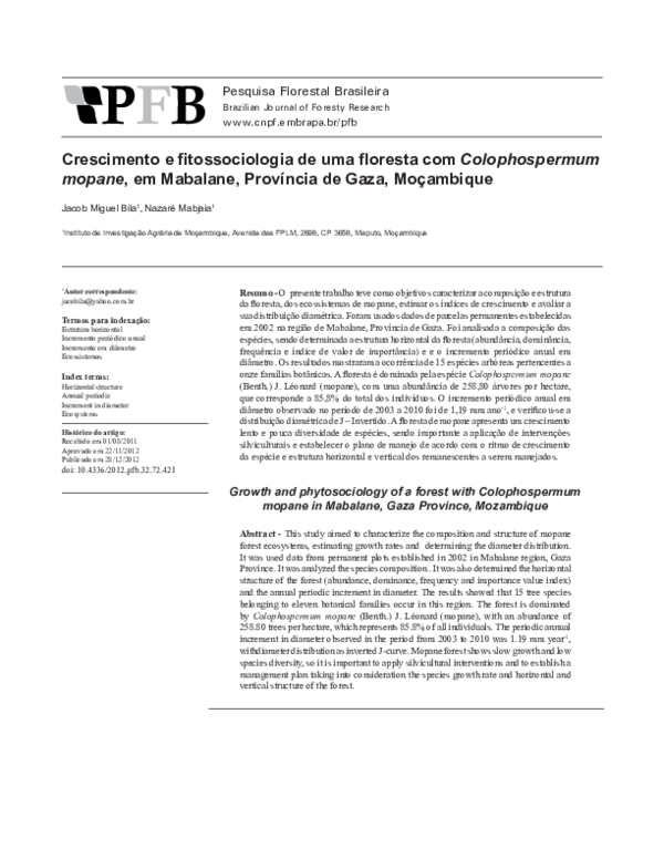 (PDF) Crescimento e fitossociologia de uma floresta com Colophospermum ...