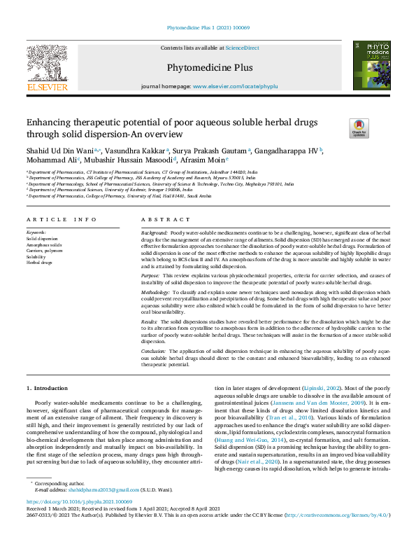 (PDF) Enhancing therapeutic potential of poor aqueous soluble herbal ...