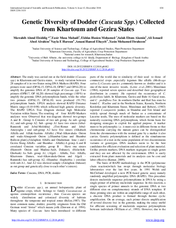 (PDF) Genetic Diversity of Dodder (Cuscuta Spp.) Collected from ...