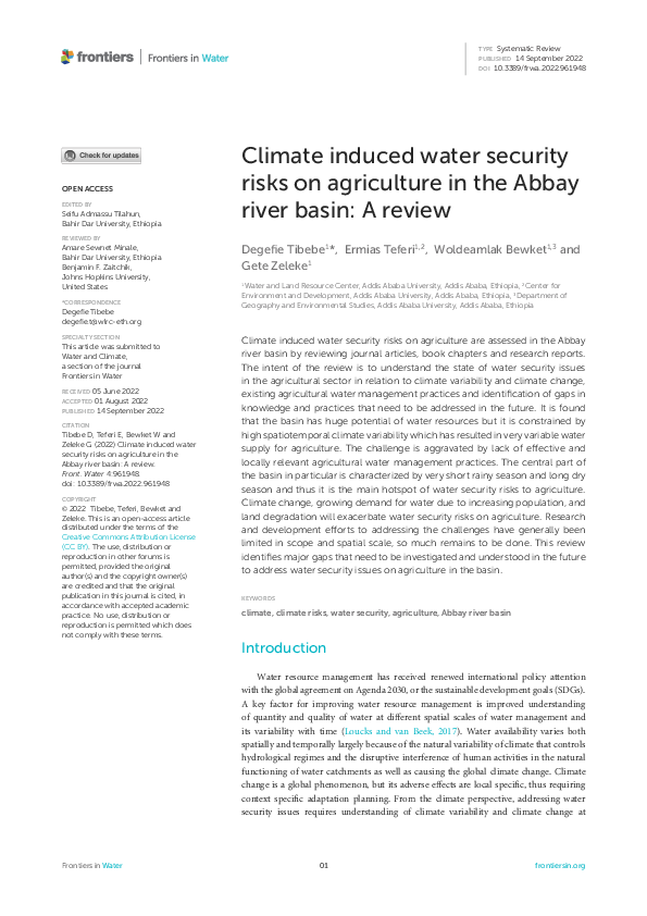 (PDF) Climate induced water security risks on agriculture in the Abbay ...