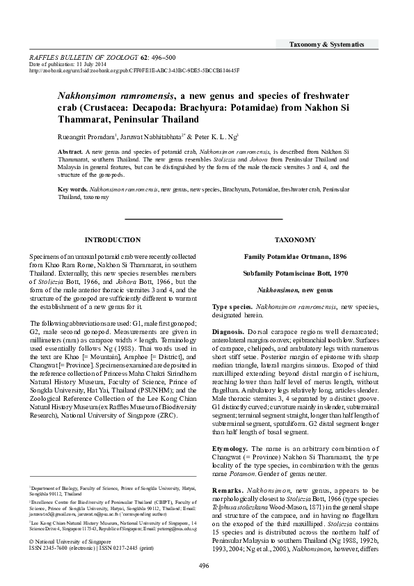 (PDF) Fig. 3 in Nakhonsimon ramromensis, a new genus and species of freshwater crab (Crustacea ...