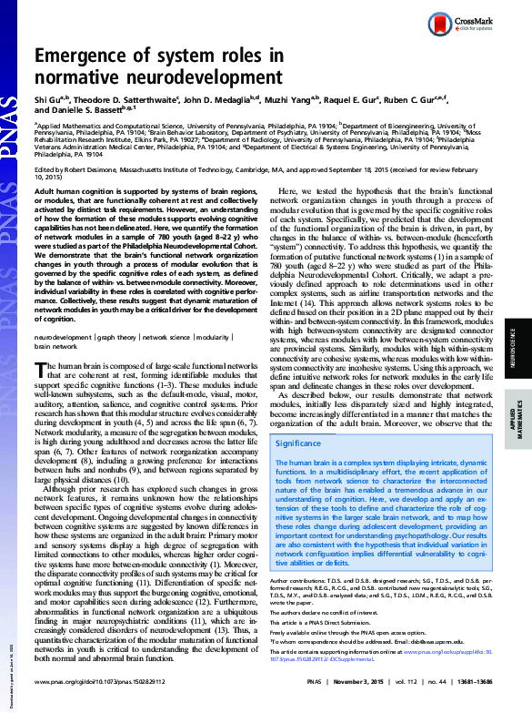 (PDF) Emergence of system roles in normative neurodevelopment