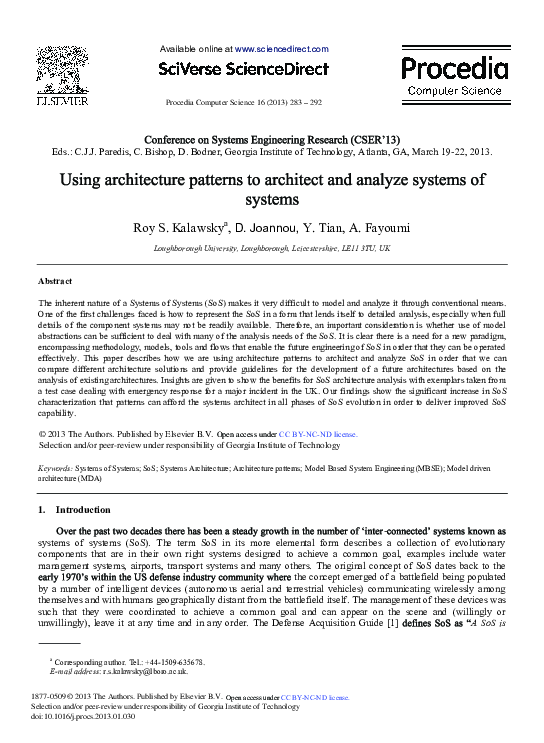Pdf Using Architecture Patterns To Architect And Analyze Systems Of Systems