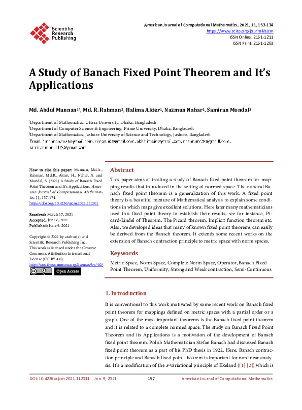 (PDF) A Study of Banach Fixed Point Theorem and It’s Applications