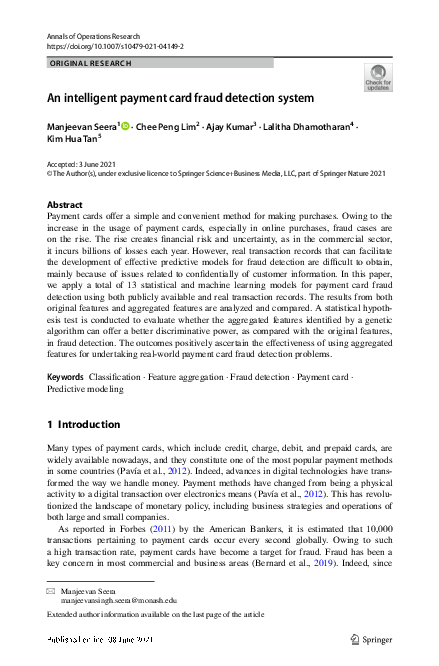 (PDF) An intelligent payment card fraud detection system