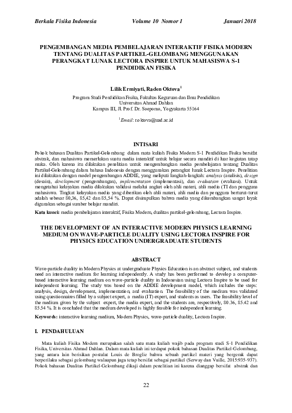 (PDF) Pengembangan Media Pembelajaran Interaktif Fisika Modern Tentang Dualitas Partikel ...