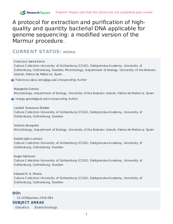 (PDF) A protocol for extraction and purification of high-quality and ...