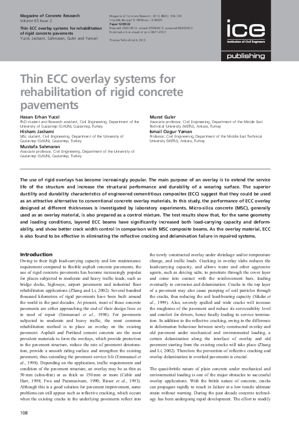 (PDF) Thin ECC overlay systems for rehabilitation of rigid concrete pavements