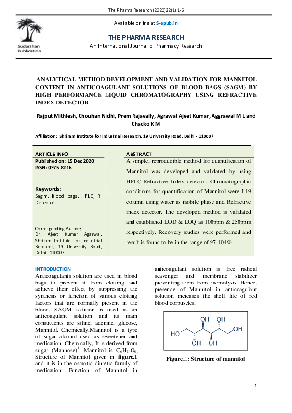 (PDF) Analytical Method Development and Validation For Mannitol Content ...