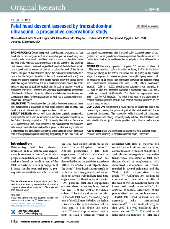 (PDF) Fetal head descent assessed by transabdominal ultrasound; a ...
