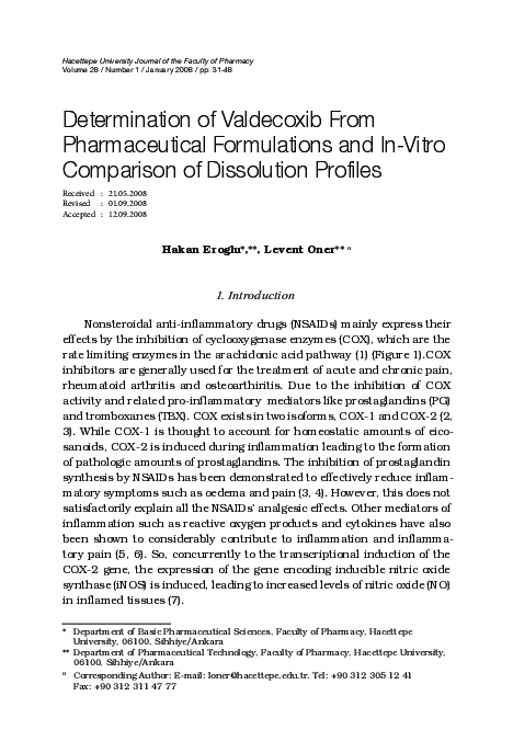 (PDF) Determination of Valdecoxib From Pharmaceutical Formulations and In-Vitro Comparison of ...