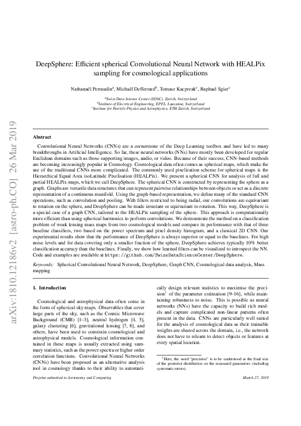 Pdf Deepsphere Efficient Spherical Convolutional Neural Network With Healpix Sampling For