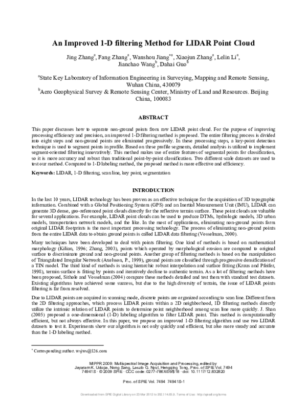 (PDF) An improved 1D filtering method for LIDAR point cloud