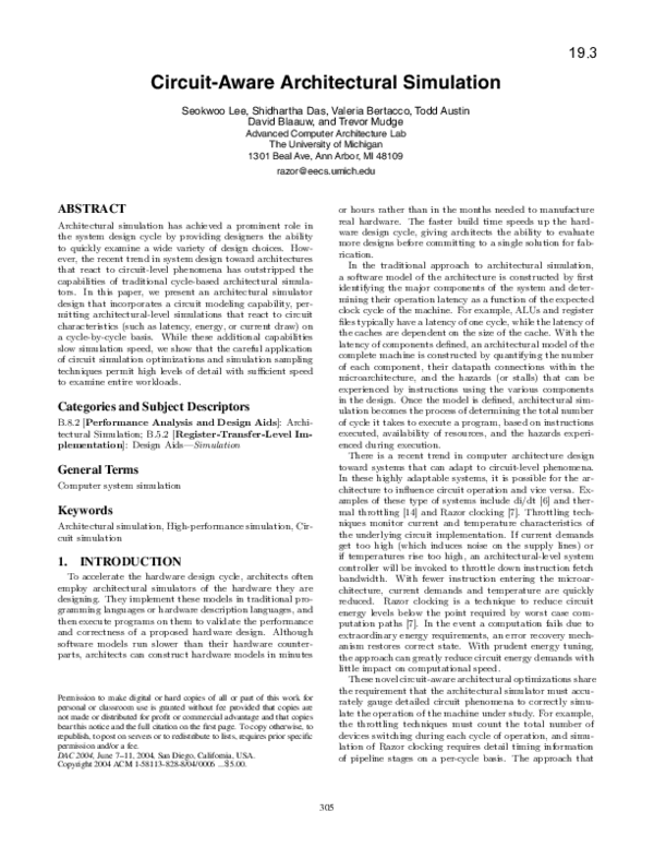 (PDF) Circuit-aware architectural simulation (PDF) Circuit-aware architectural simulation