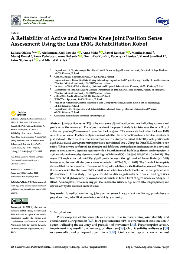 (PDF) A Reliability of Active and Passive Knee Joint Position Sense ...