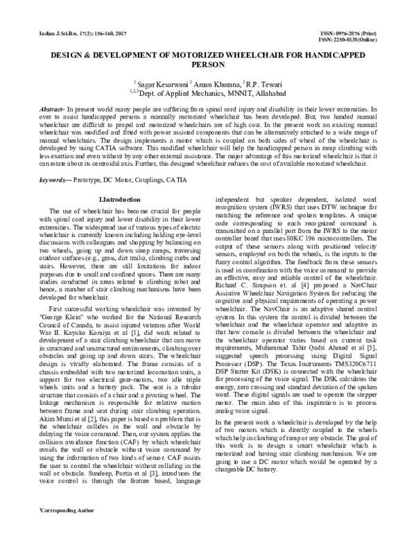 (PDF) Design & Development of Motorized Wheelchair for Handicapped Person