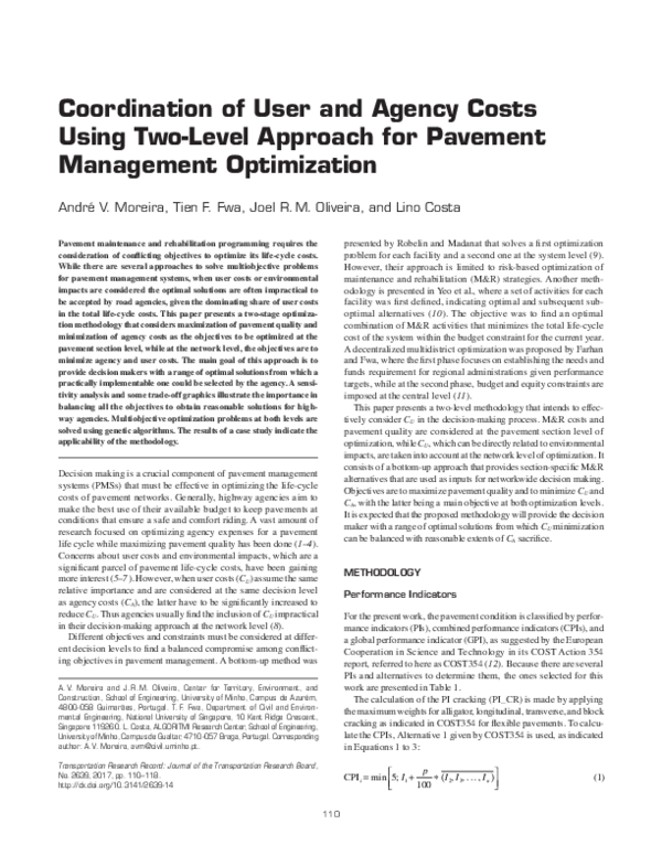 (PDF) Coordination of User and Agency Costs Using Two-Level Approach ...