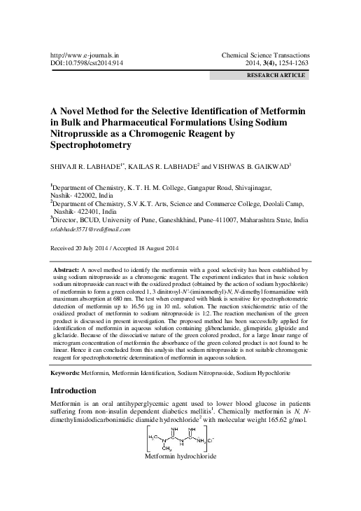 (PDF) A Novel Method for the Selective Identification of Metformin in ...