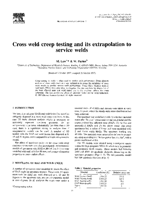 Pdf Cross Weld Creep Testing And Its Extrapolation To Service Welds