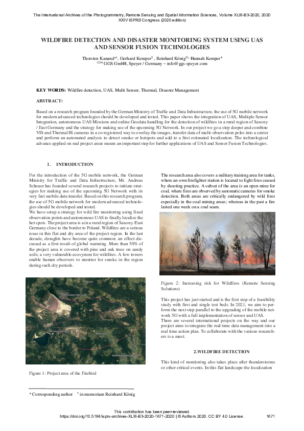 Pdf Wildfire Detection And Disaster Monitoring System Using Uas And Sensor Fusion Technologies