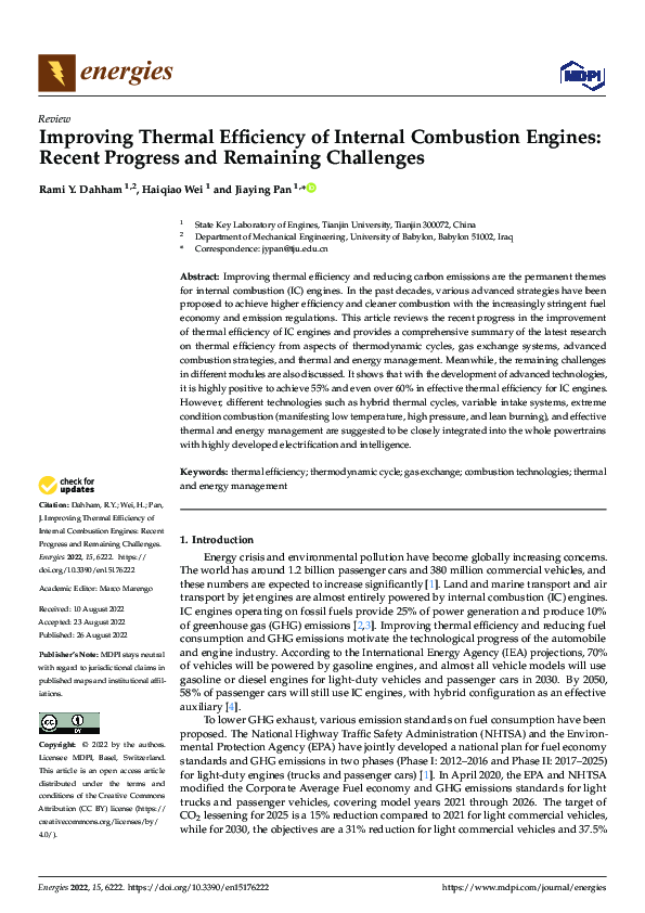 (PDF) Improving Thermal Efficiency of Internal Combustion Engines ...
