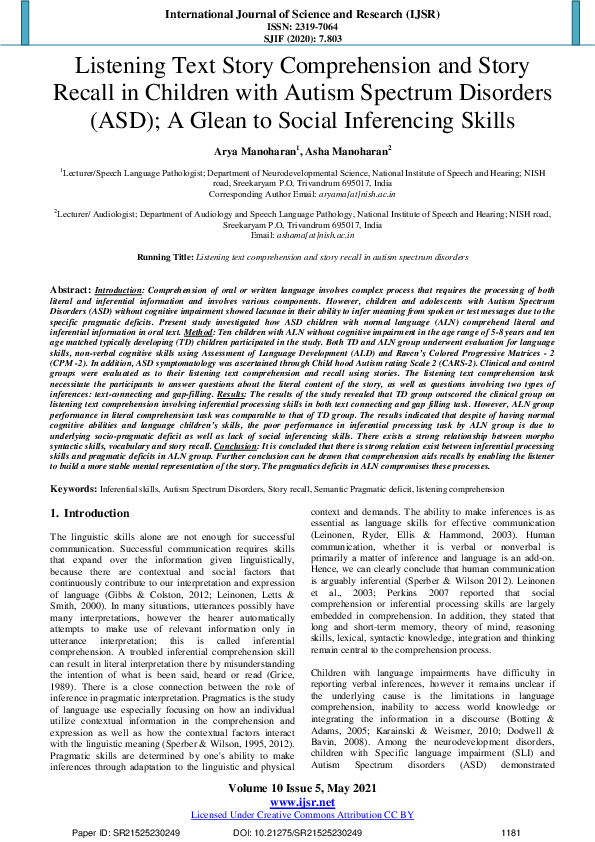 (PDF) Listening Text Story Comprehension and Story Recall in Children ...