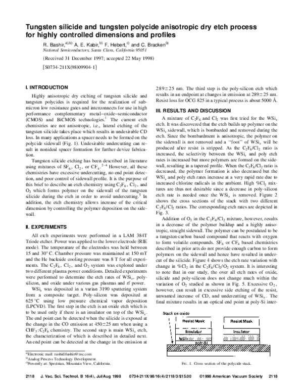 (PDF) Tungsten silicide and tungsten polycide anisotropic dry etch ...