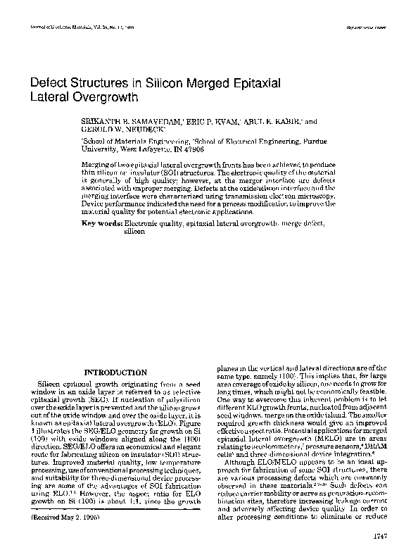 Pdf Defect Structures In Silicon Merged Epitaxial Lateral Overgrowth
