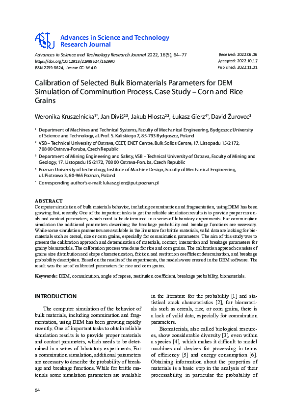 (PDF) Calibration of Selected Bulk Biomaterials Parameters for DEM Simulation of Comminution ...