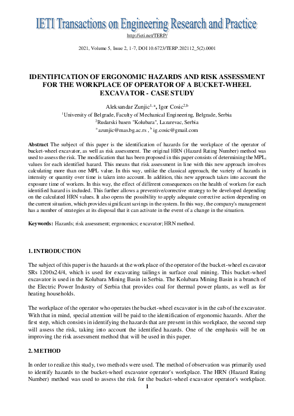 (PDF) IDENTIFICATION OF ERGONOMIC HAZARDS AND RISK ASSESSMENT FOR THE ...