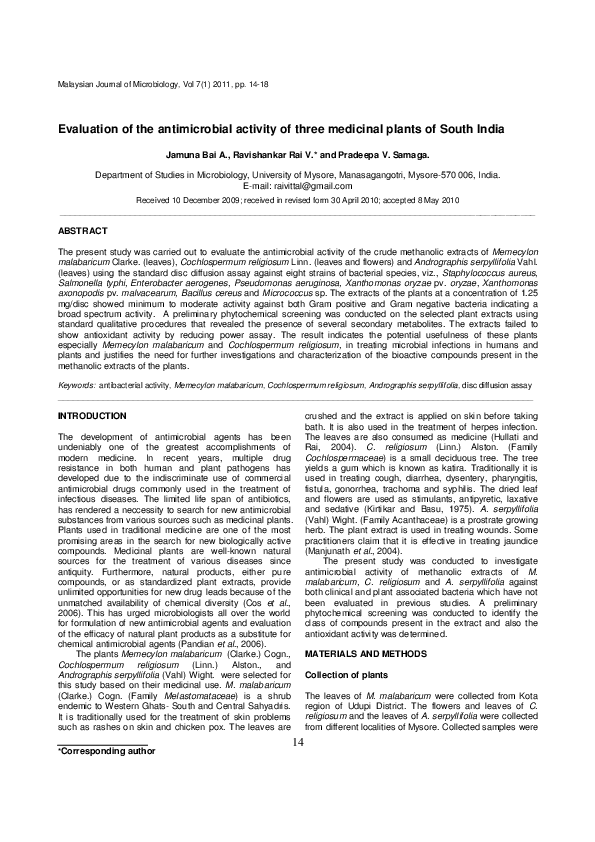 (PDF) Evaluation of the antimicrobial activity of three medicinal ...
