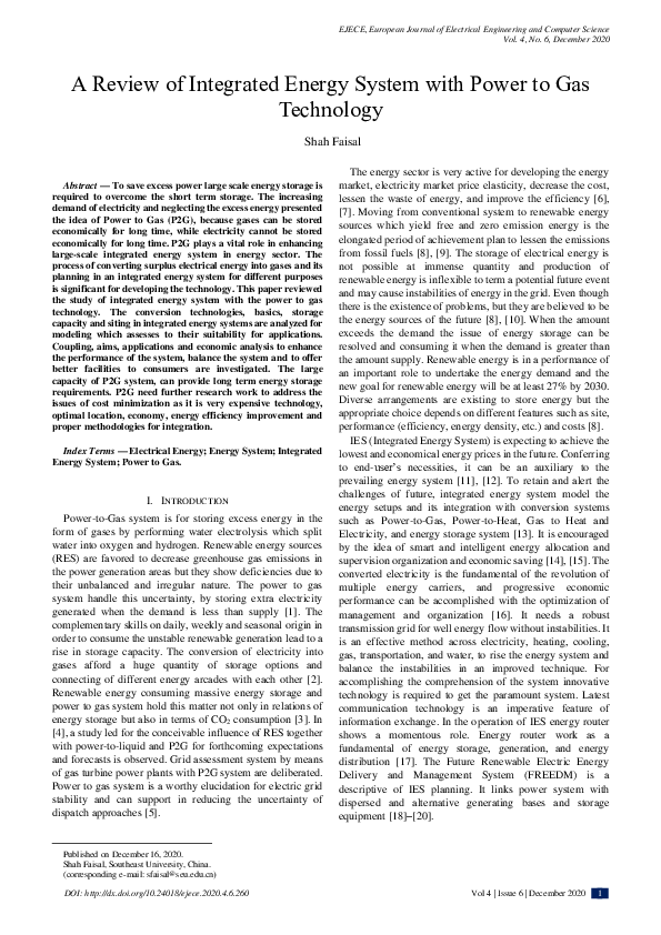 (PDF) A Review of Integrated Energy System with Power to Gas Technology