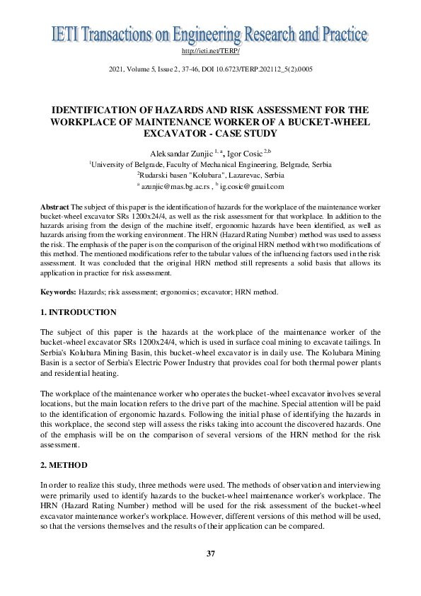 (PDF) IDENTIFICATION OF HAZARDS AND RISK ASSESSMENT FOR THE WORKPLACE ...
